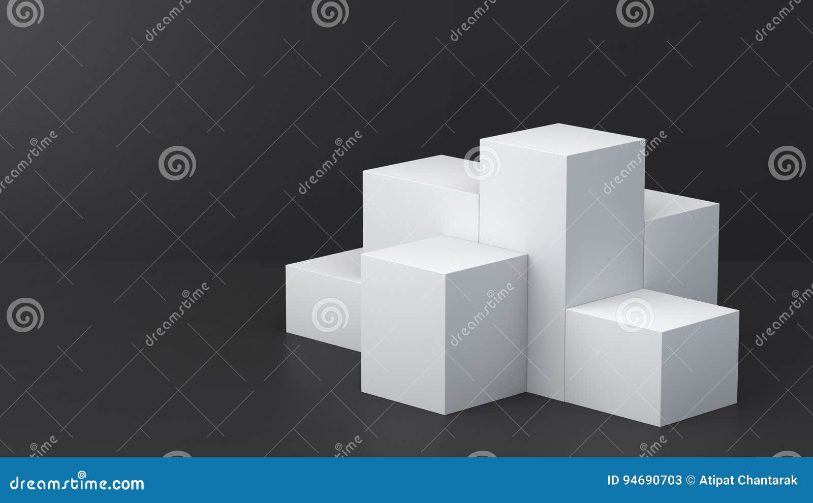White Cube Boxes with Dark Blank Wall Background for Display. 3D ...