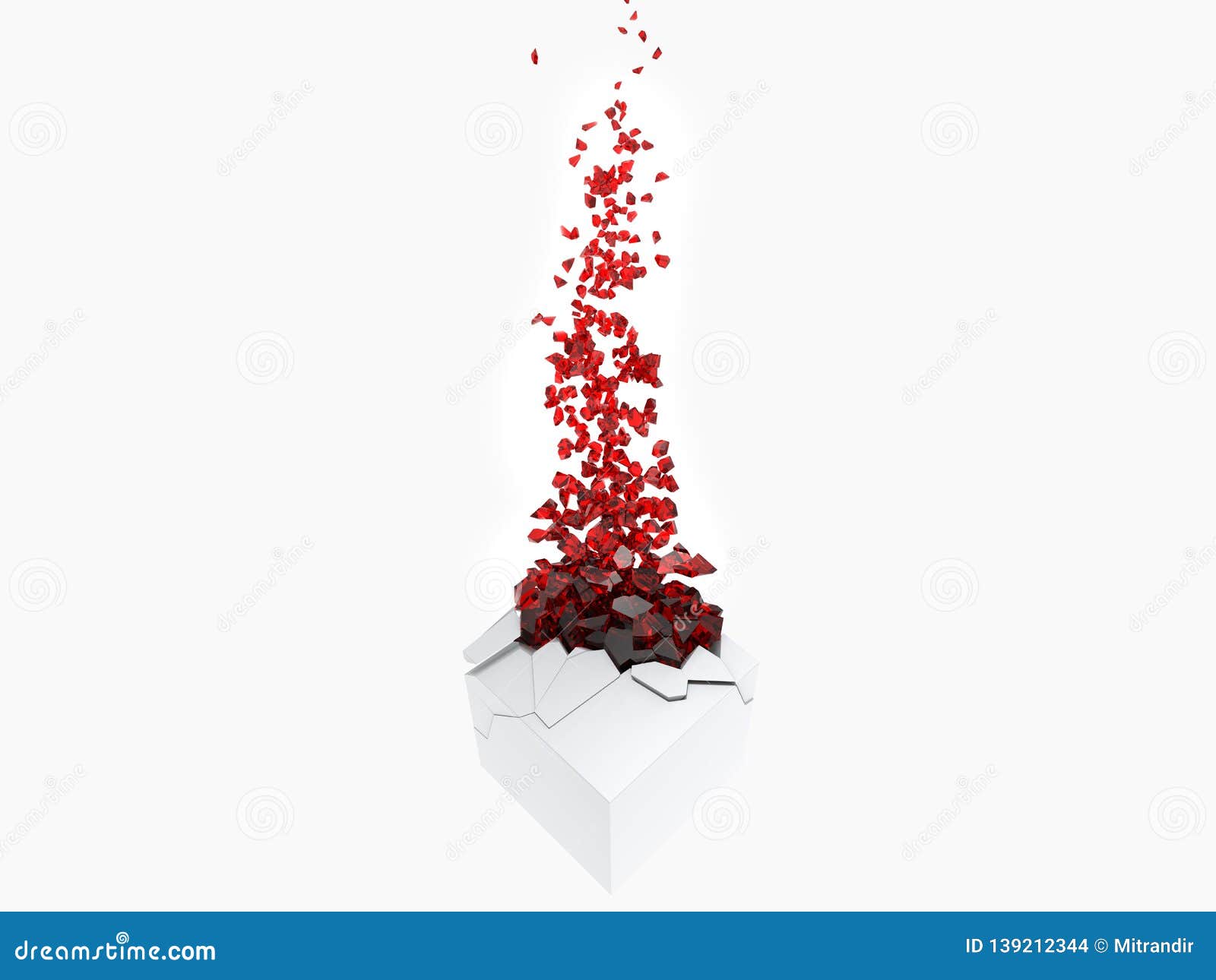 White Cube Exploding into Thousand Red Glass Pieces Stock Illustration ...