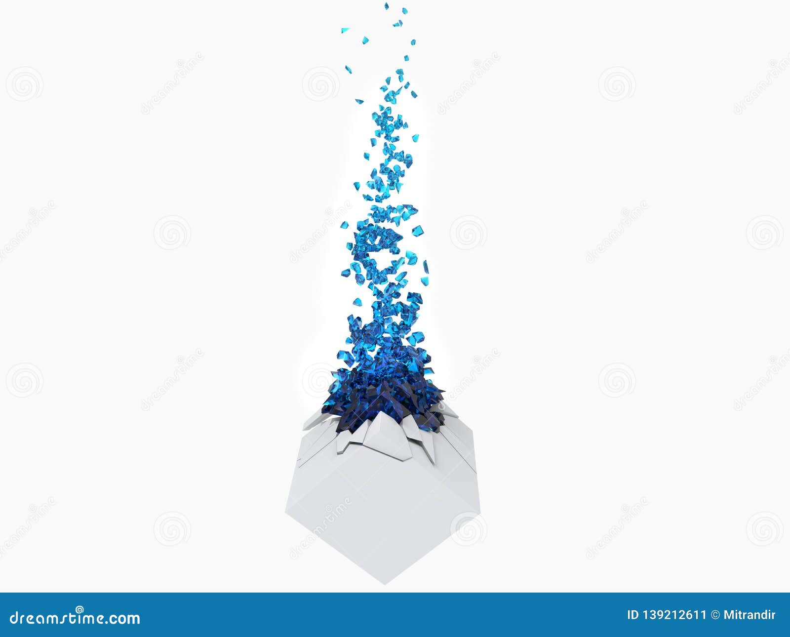 White Cube Falling Apart and Turning into Blue Glass Stock Illustration ...