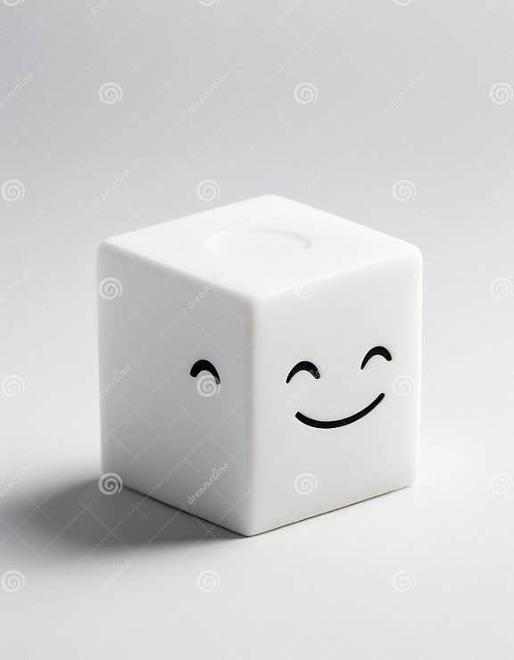 Smiling White Cube on Plain Background Stock Illustration ...