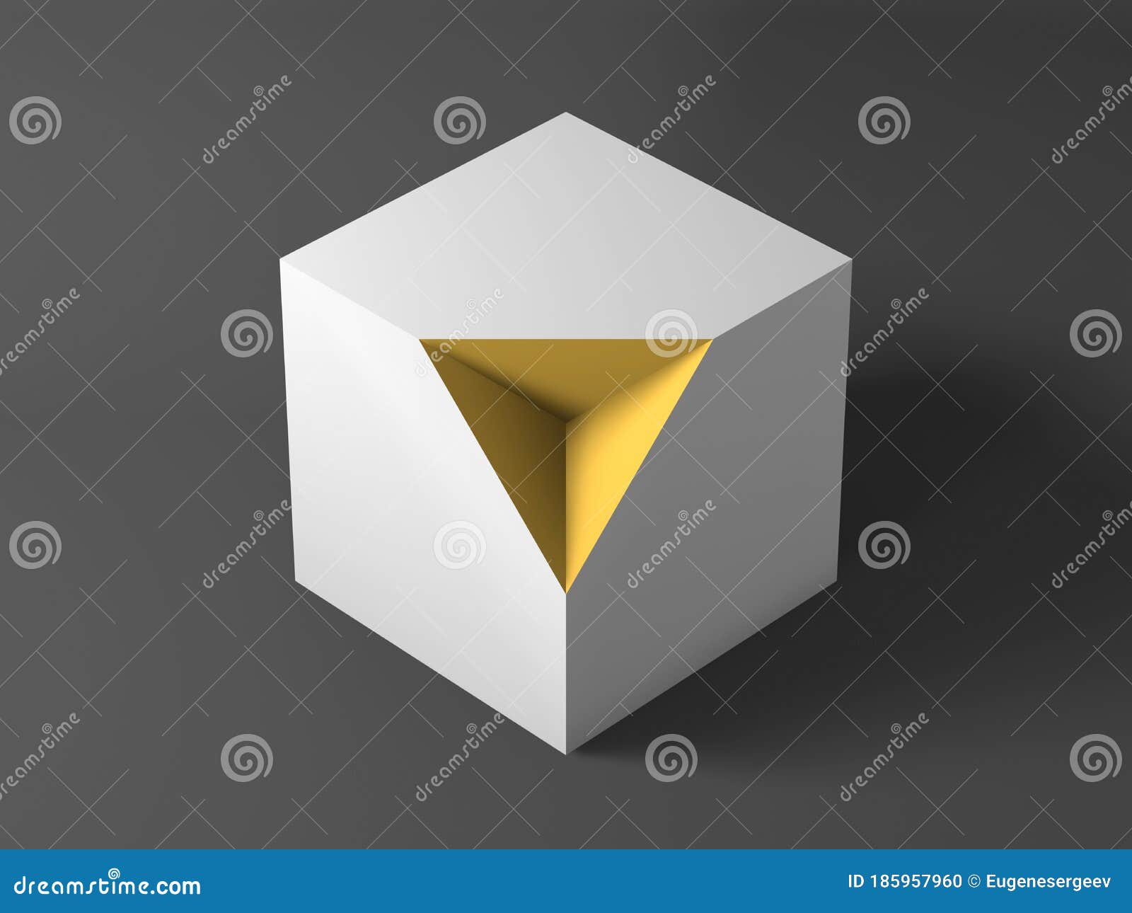 White Cube with Yellow Pyramid Shaped Section. 3d Stock Illustration ...