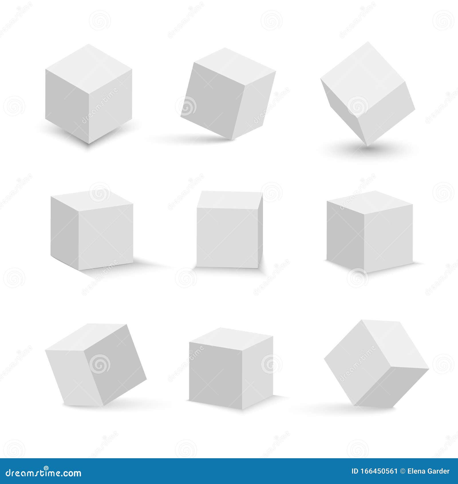 White Cubes Set. 3D Abstract Box with Shadow. Geometric Set Stock ...