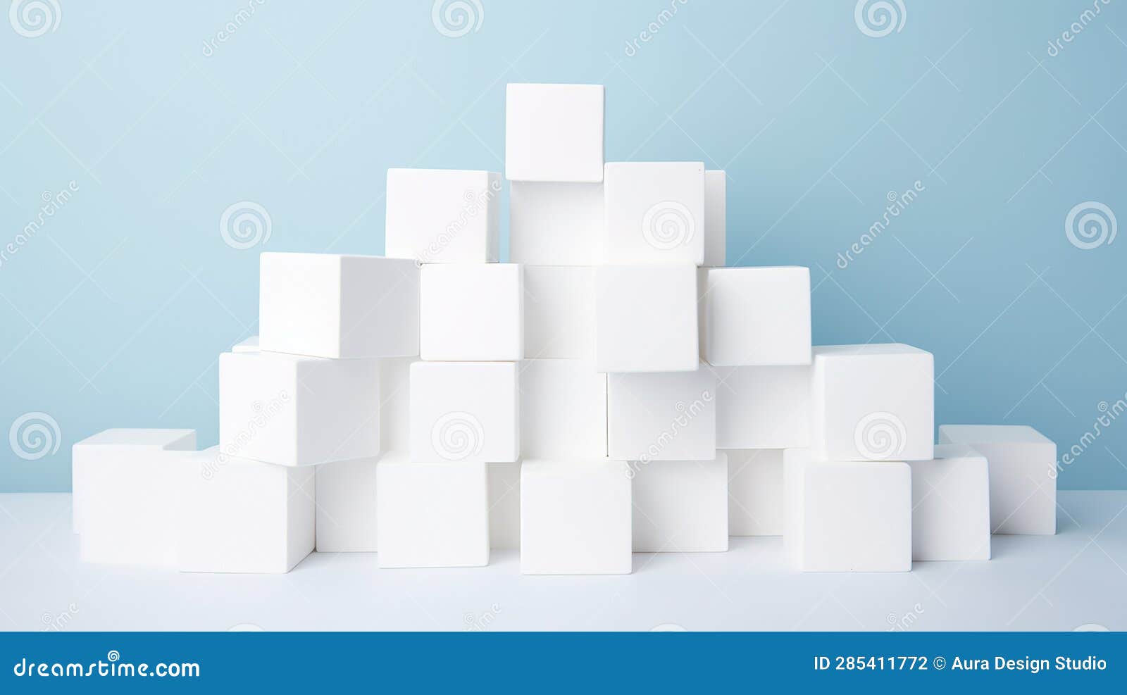 White Cubes Solid Background on Light Blue Background Stock ...