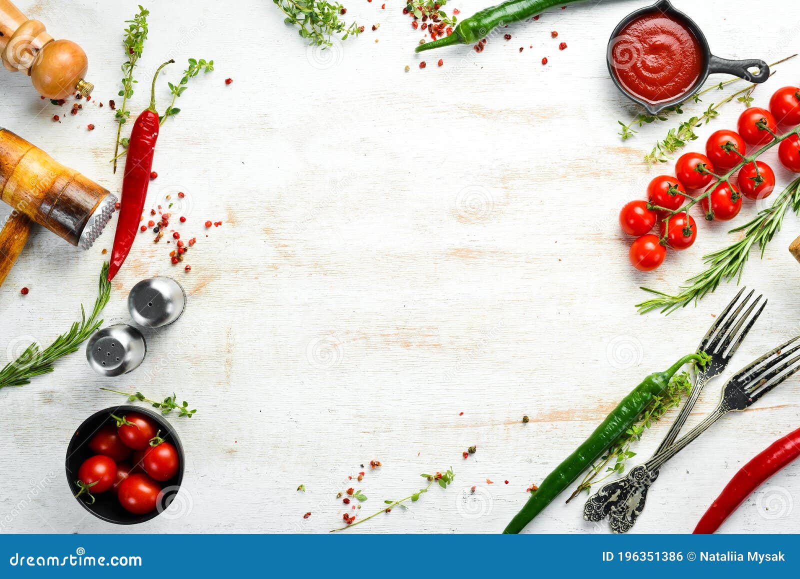 White Culinary Banner with Spices, Vegetables and Herbs. Top View ...
