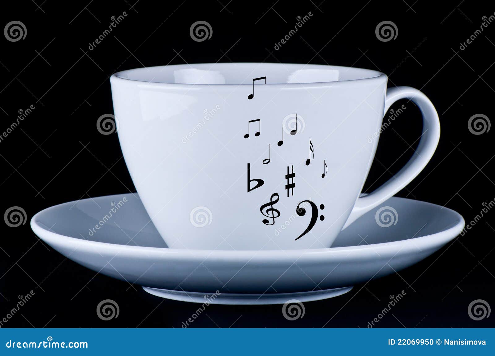 White Cup with Black Musical Notes Stock Photo - Image of liquid ...