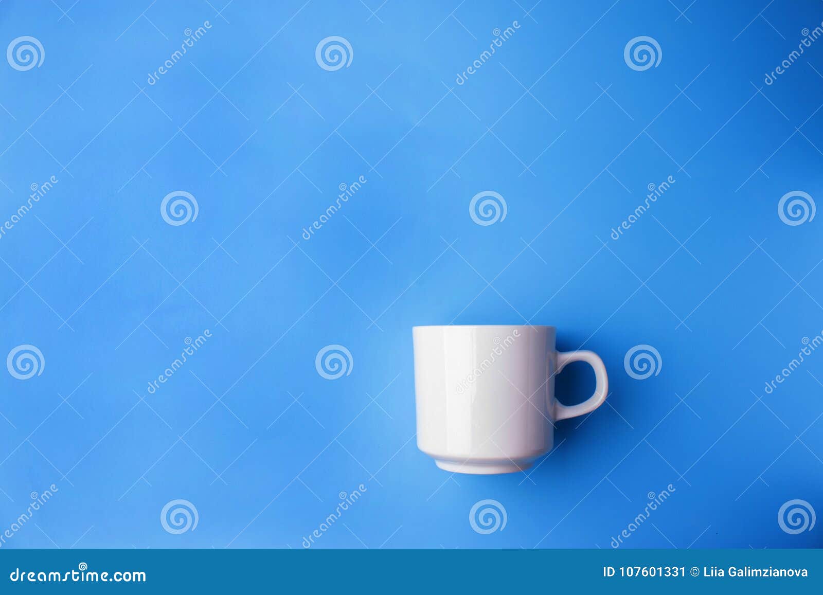 White Cup on Blue Background Stock Image - Image of cafe, table: 107601331