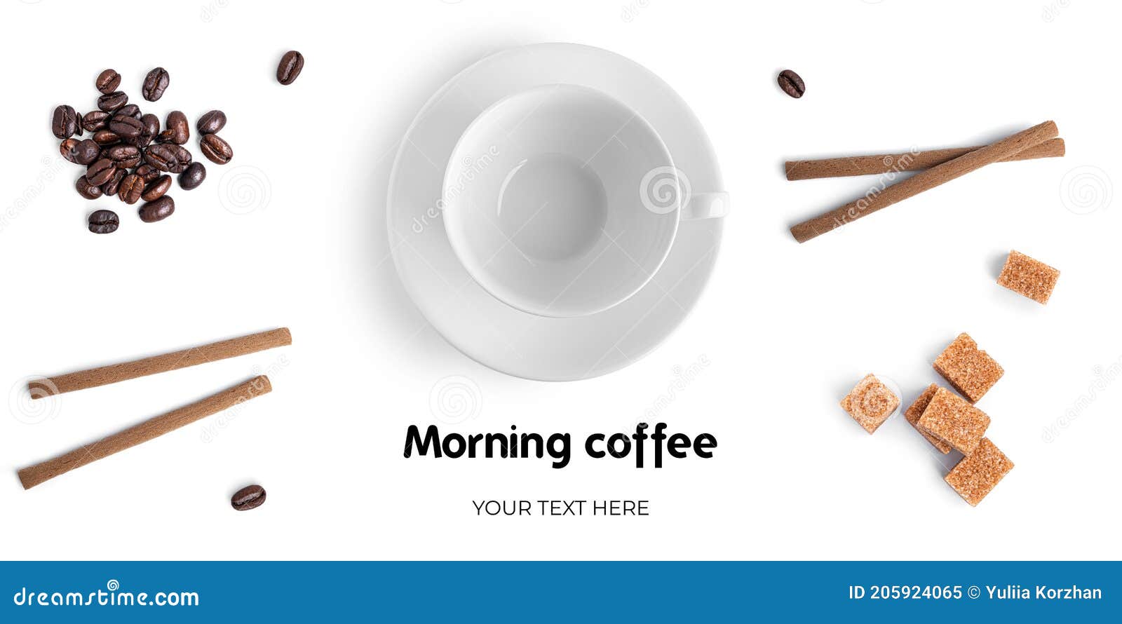 White Cup, Coffee Beans and Sweets on a White Background. Long Header ...