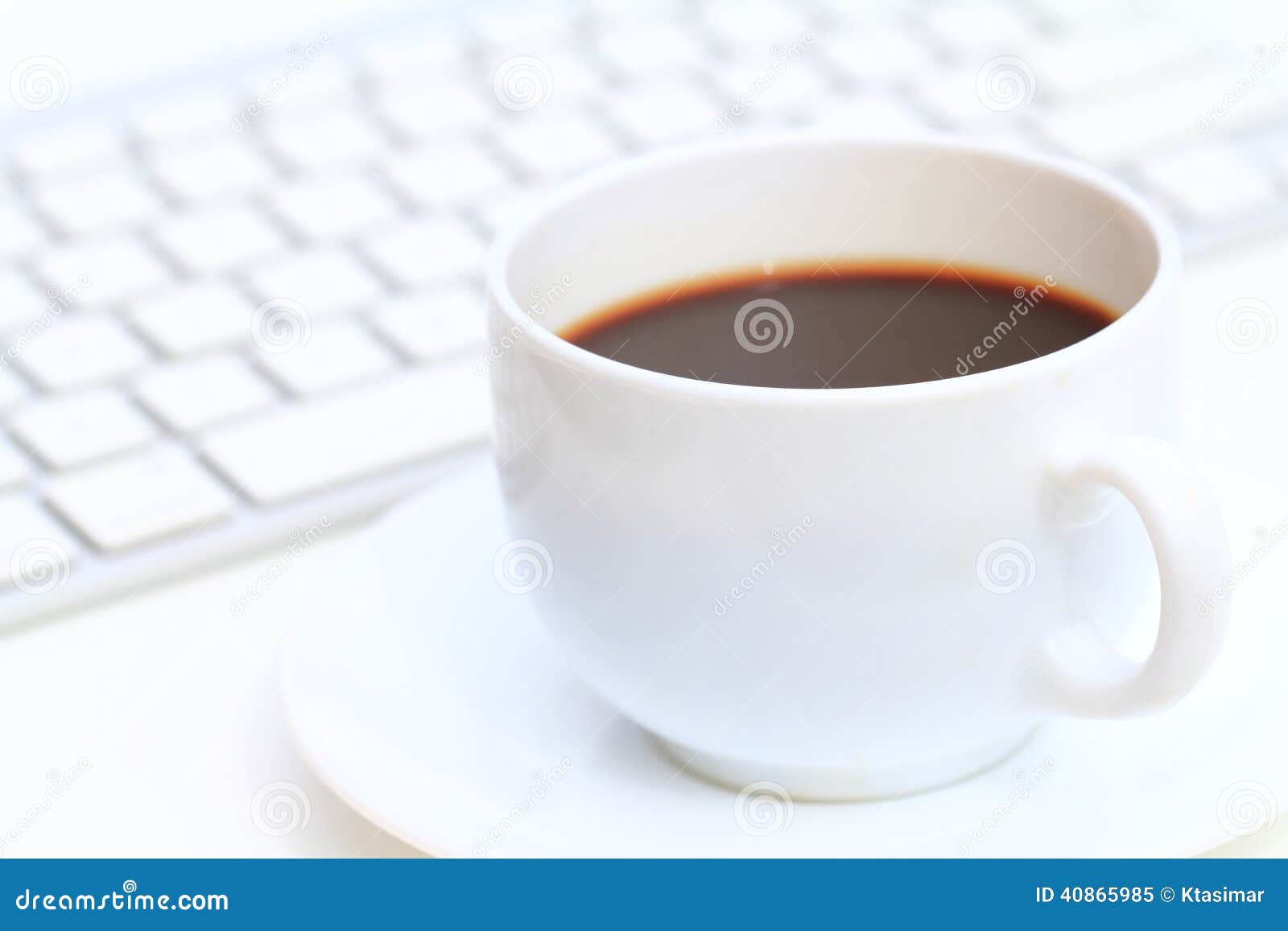 White Cup of Coffee in Front of Computer Keyboard Stock Image - Image ...