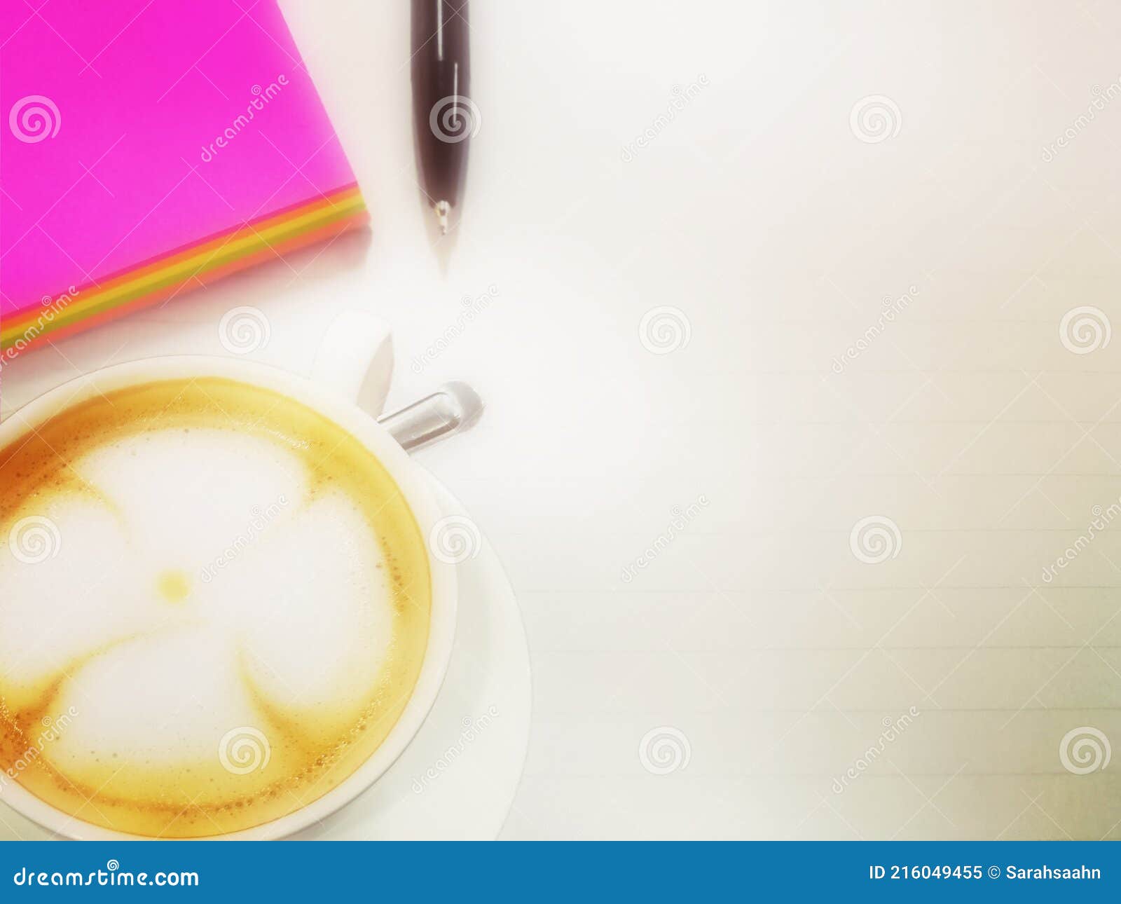 A White Cup of Coffee, Pen and Notepad on White Paper, Copy Space on ...