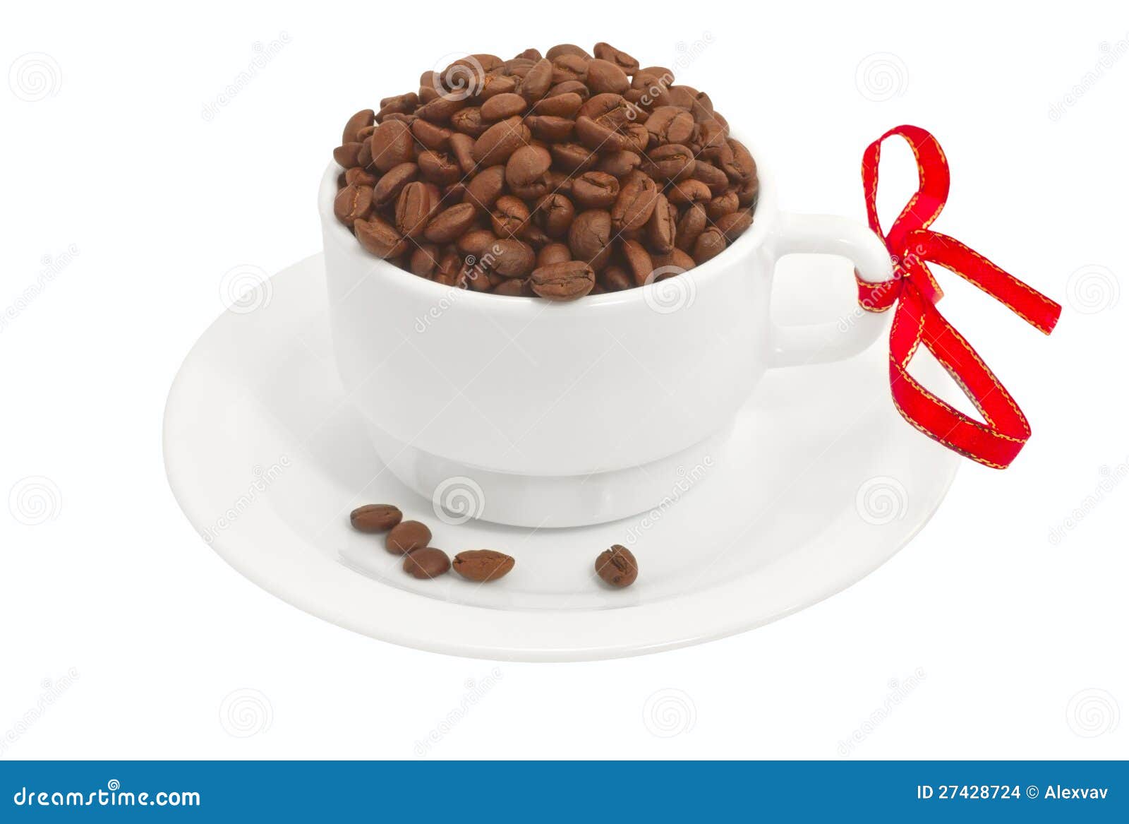 White Cup Full of Coffee Beans with Red Ribbon Stock Photo - Image of ...