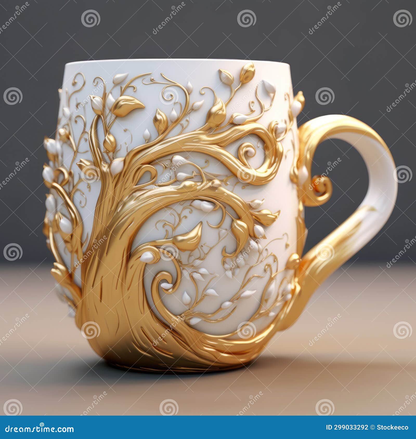 Rococo-inspired 3d Coffee Mug with Twisted Branches and Golden Light ...