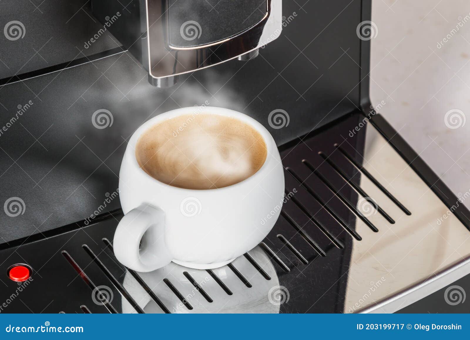 White Cup with Hot Cooked on the Expresso Coffee Machine Stock Image ...
