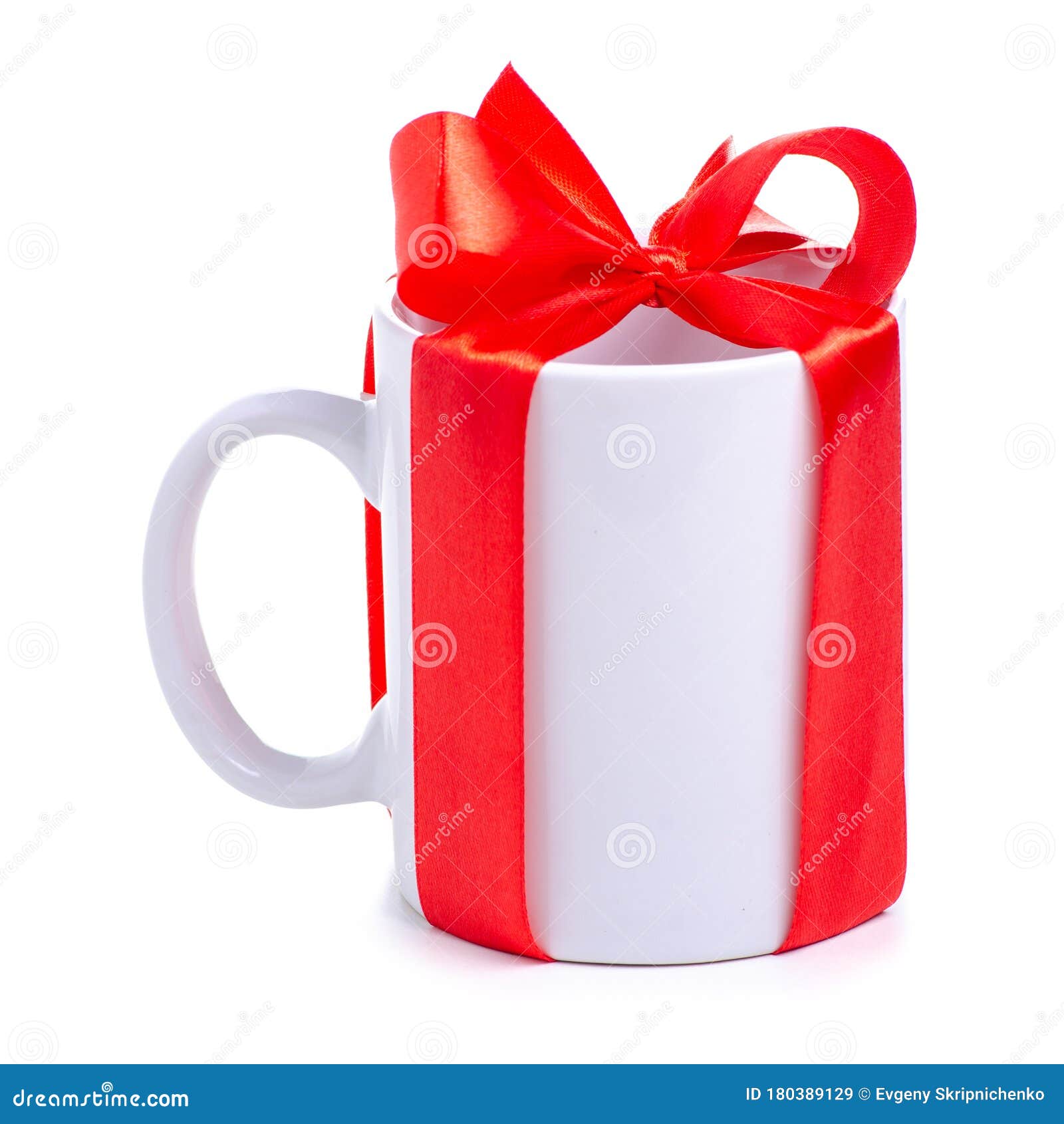 White Cup Mug with Red Ribbon Bow Gift Stock Image - Image of present ...