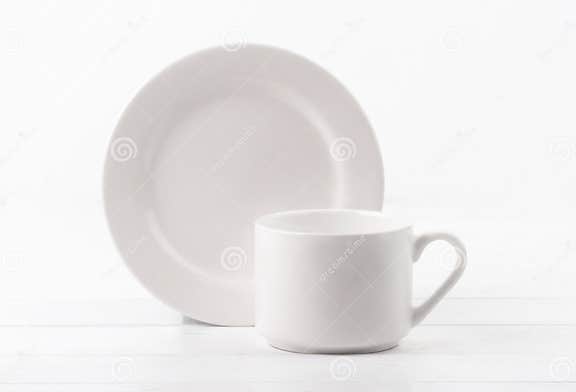White cup and plate stock image. Image of dinner, mockup - 215958521