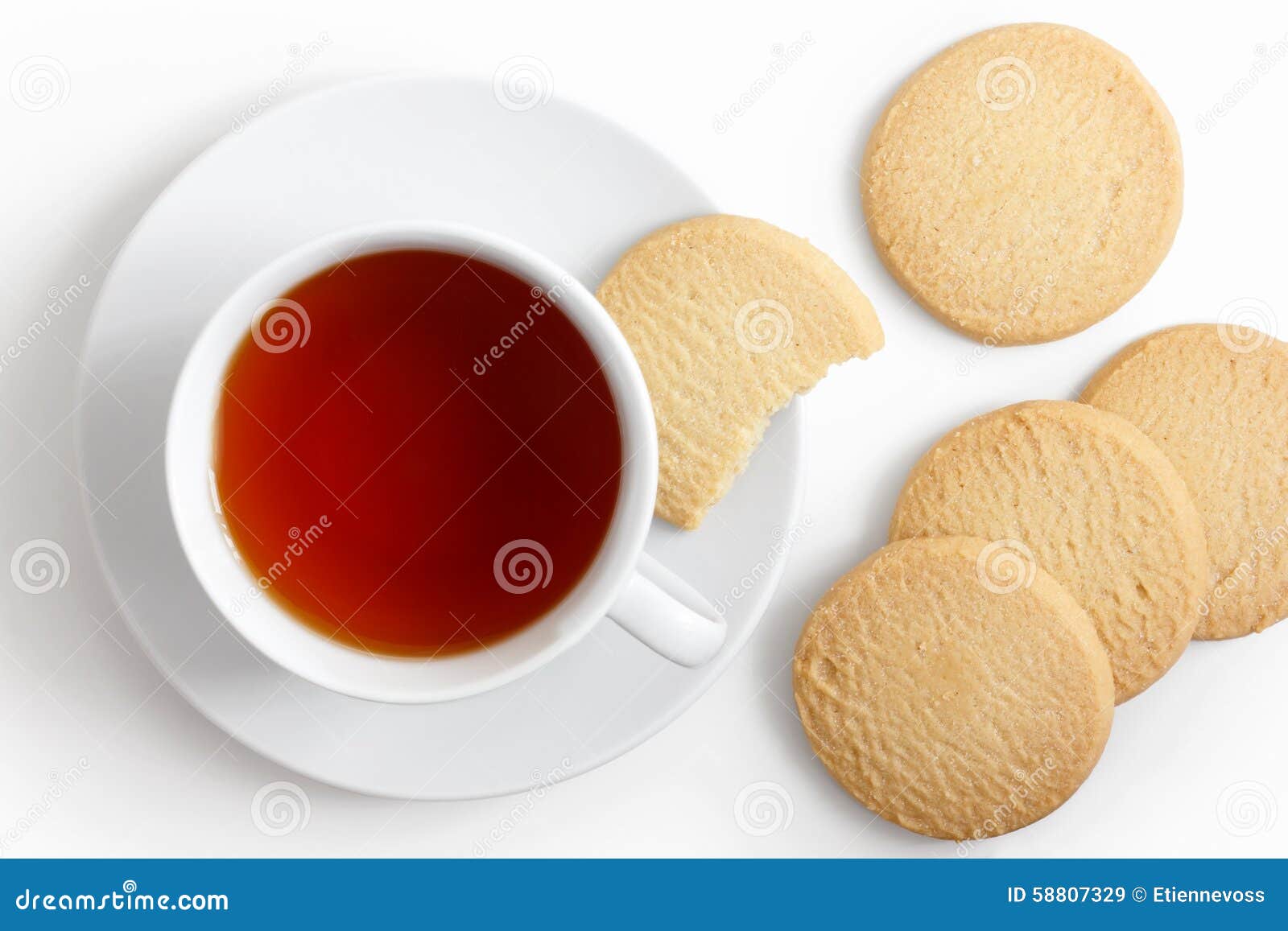 White Cup of Tea and Saucer with Shortbread Biscuits from Above. Stock ...
