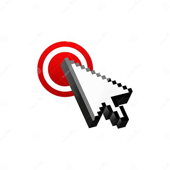 White Cursor for Computer Click on Red Button. Stock Illustration ...