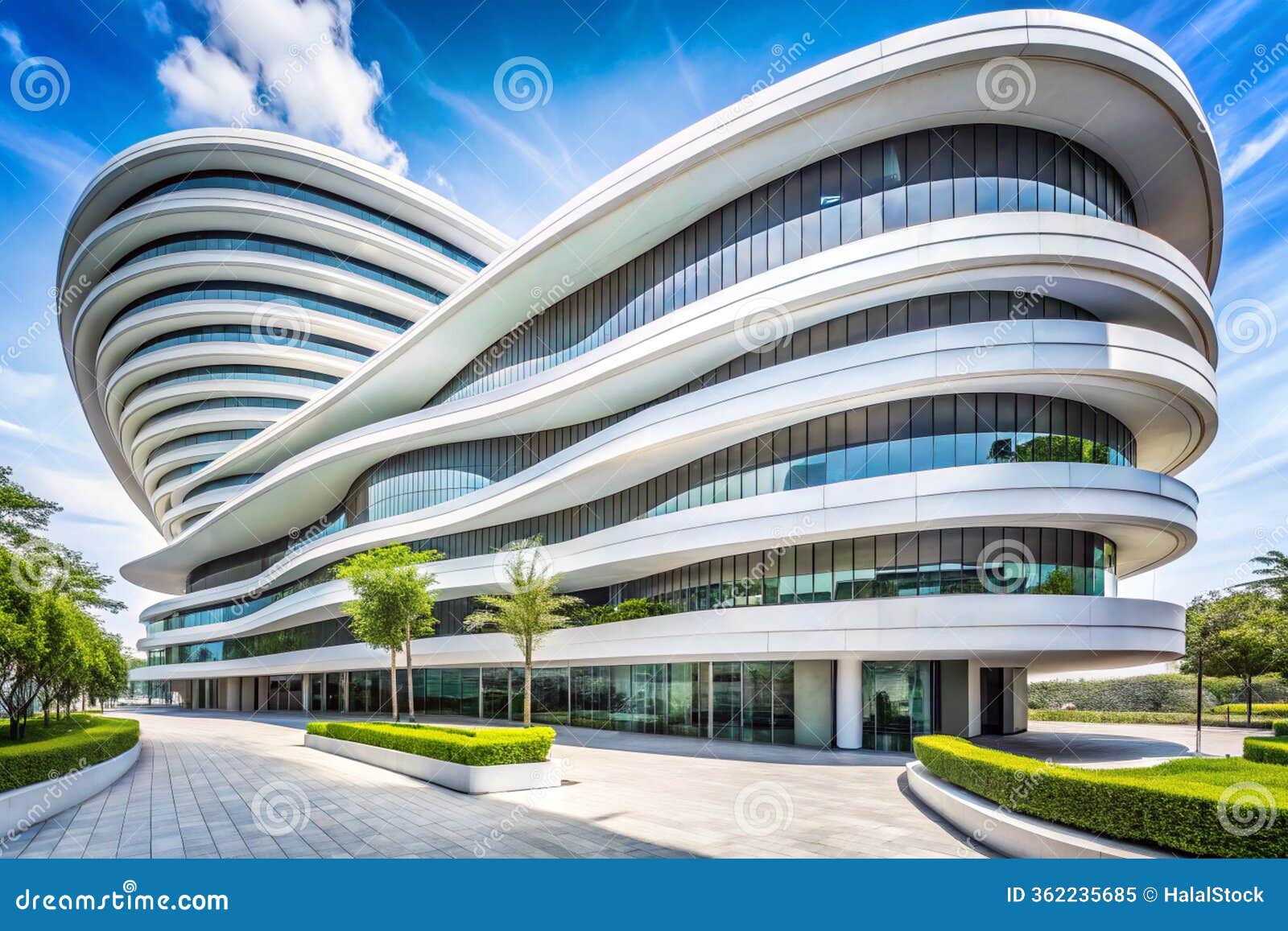 White Curved Modern Building Exterior Architecture Stock Illustration ...