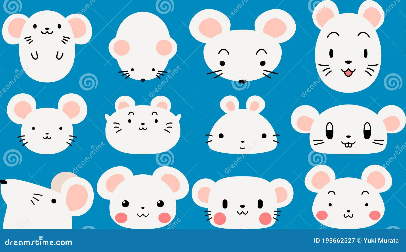 Mouse Face Icons. Set Of Cartoon Mouse Stickers. Funny Smiles, Emoji ...