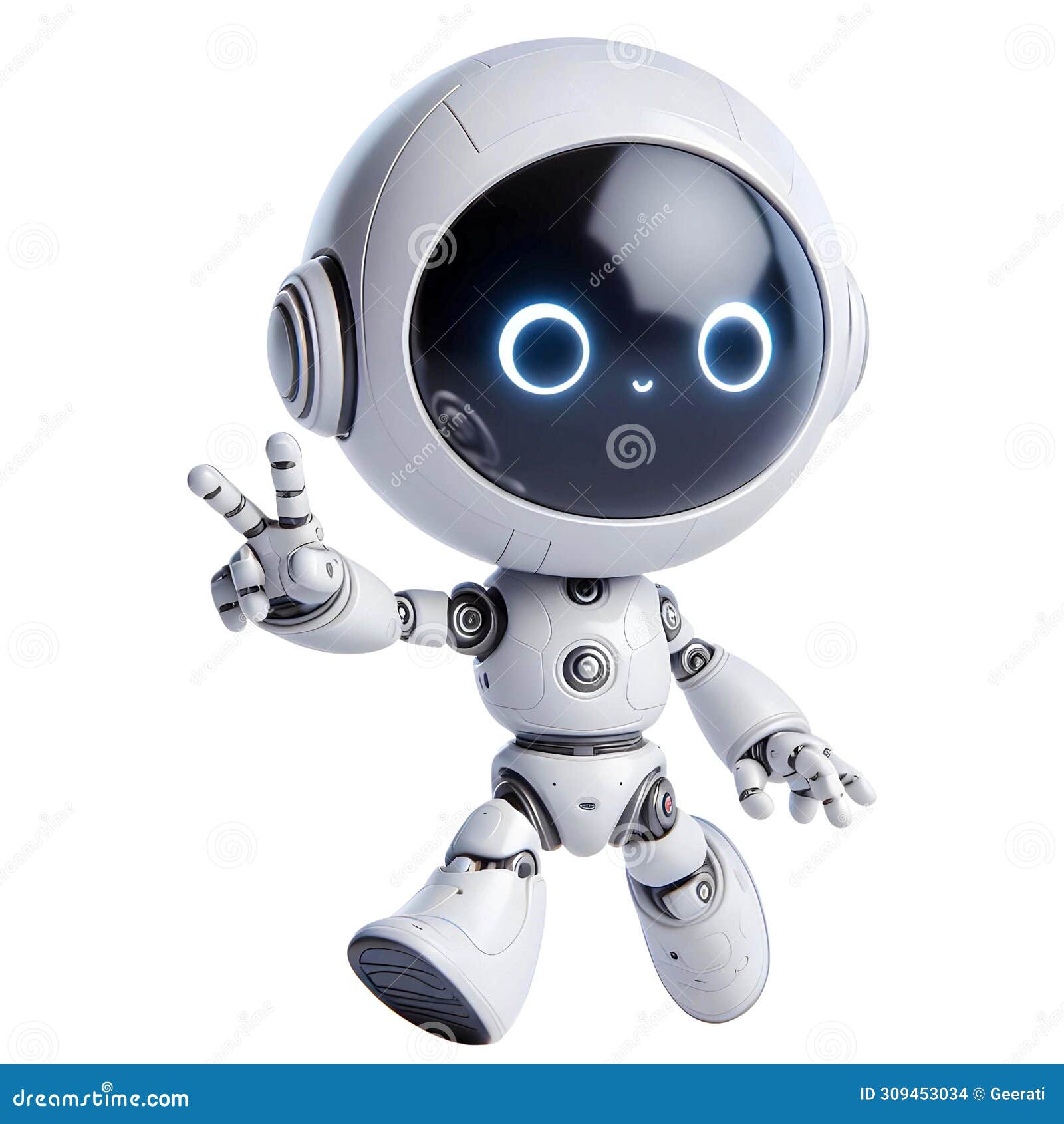 White Cute Robot in Happy and Cheerful Posture Isolated on White ...
