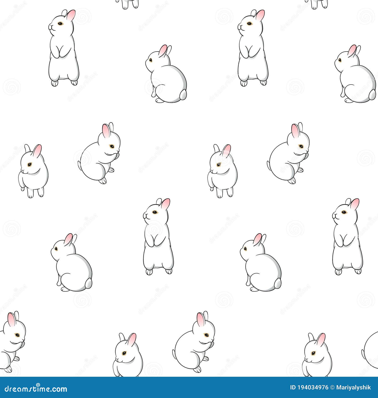White Cute Vector Bunny Pattern on White Background. Cute Little Baby ...