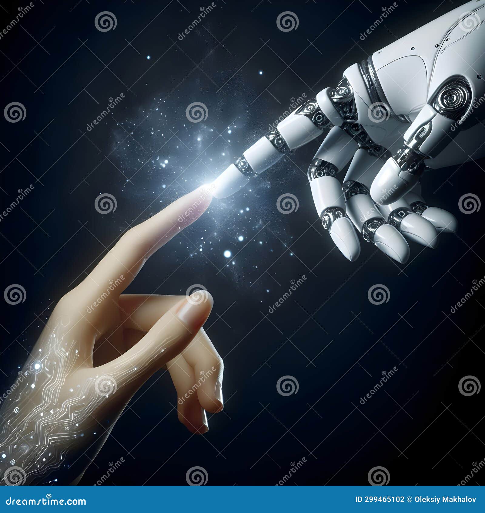 White Cyborg Finger about To Touch Human Finger Stock Illustration ...