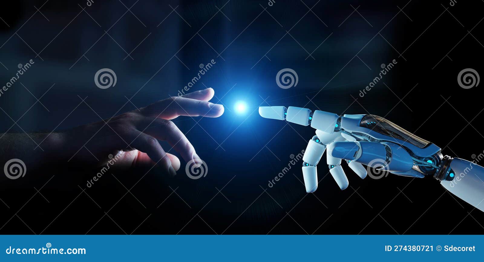 White Cyborg Finger about To Touch Human Finger 3D Rendering Stock ...