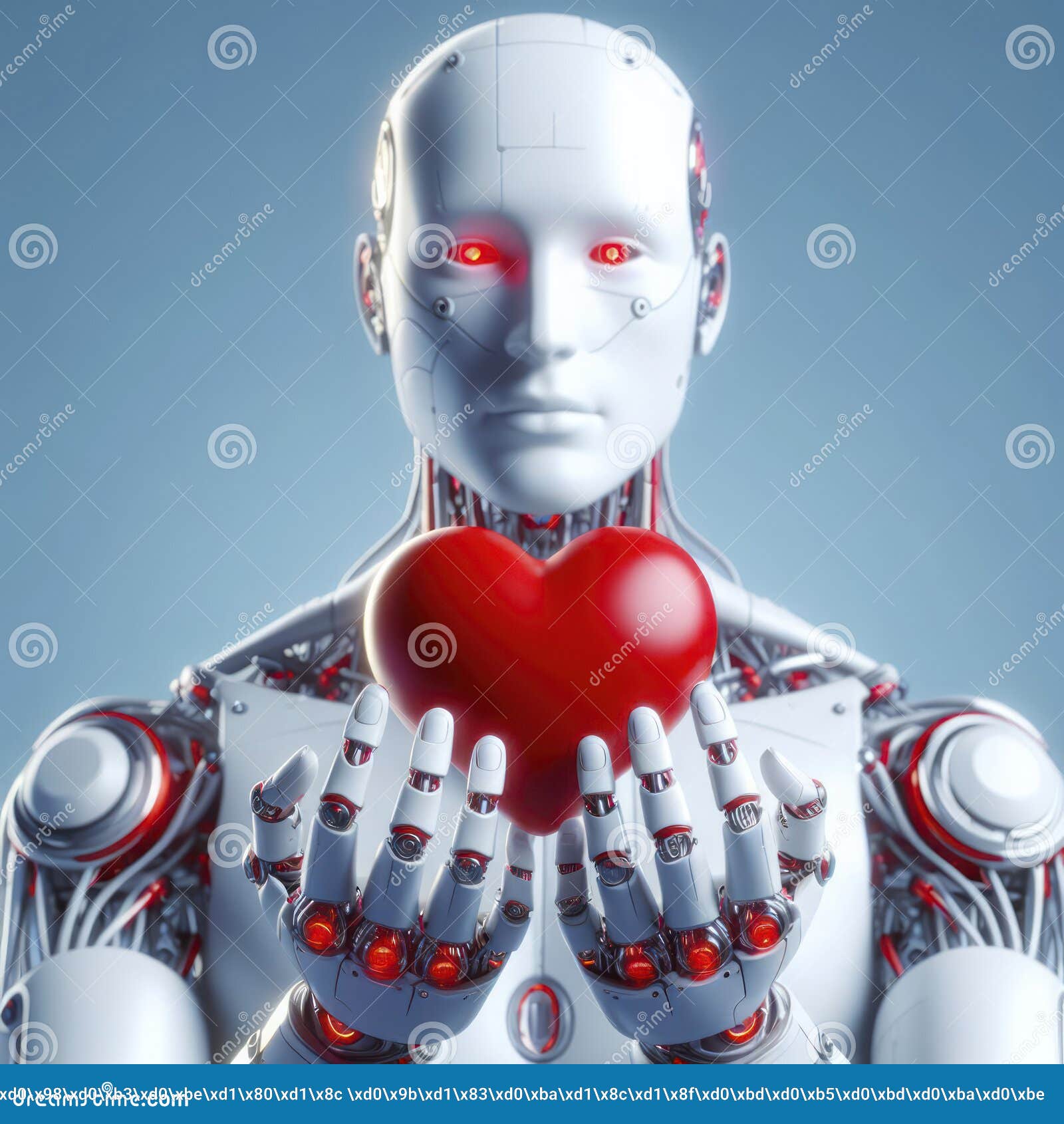 White Cyborg Holding a Red Heart in His Hands. Ai Generative Stock ...