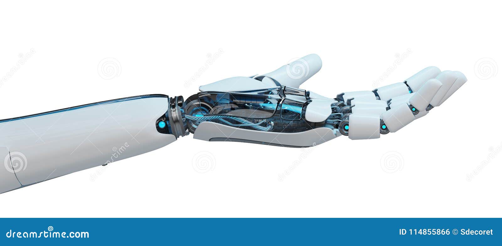 White Cyborg Opening His Hand 3D Rendering Stock Illustration ...