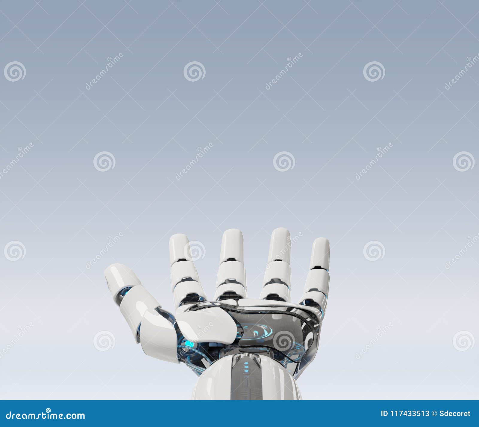 White Cyborg Opening His Hand 3D Rendering Stock Illustration ...