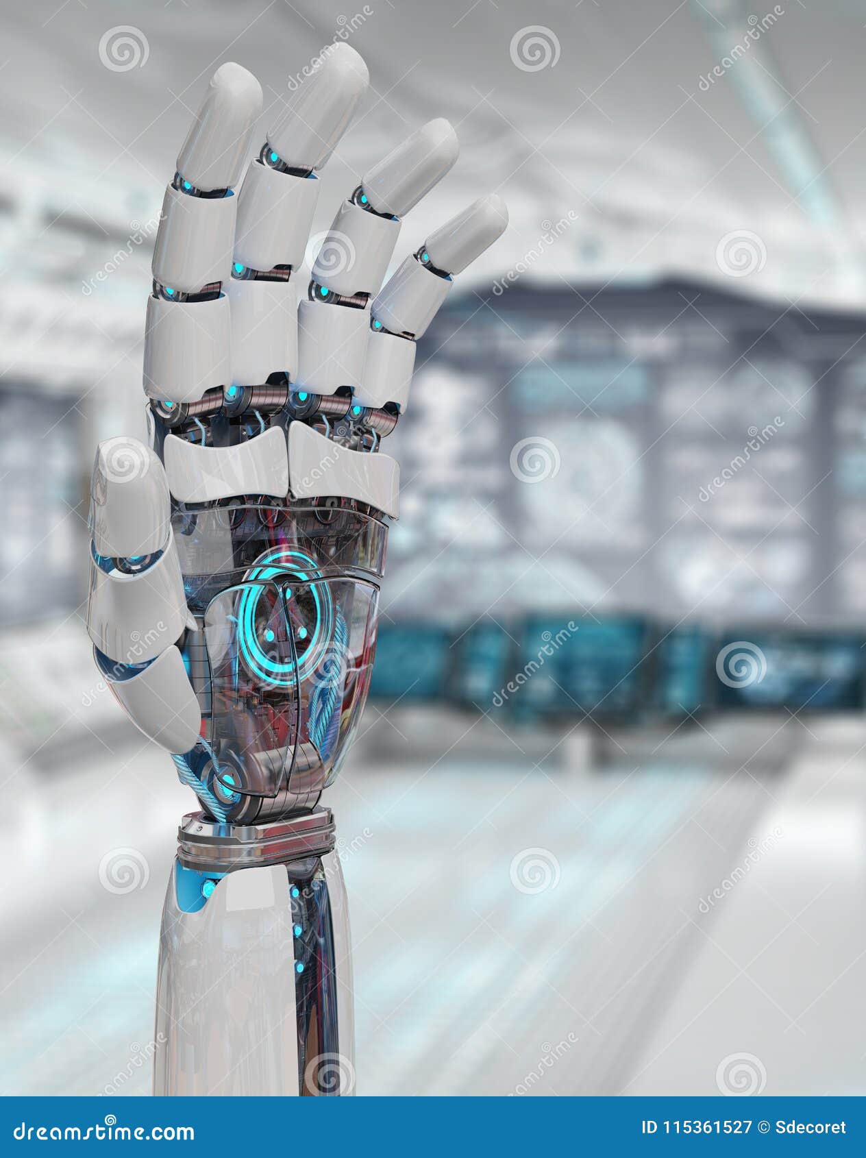 White Cyborg Opening His Hand 3D Rendering Stock Illustration ...