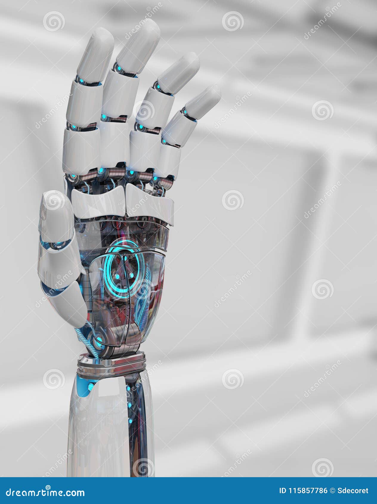 White Cyborg Opening His Hand 3D Rendering Stock Illustration ...