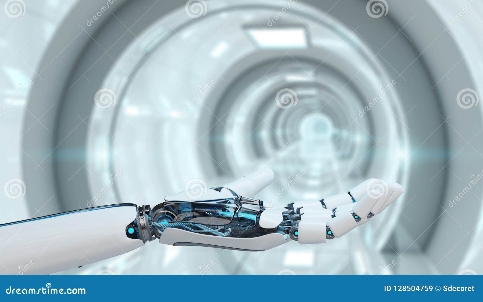 White Cyborg Opening His Hand 3D Rendering Stock Illustration ...