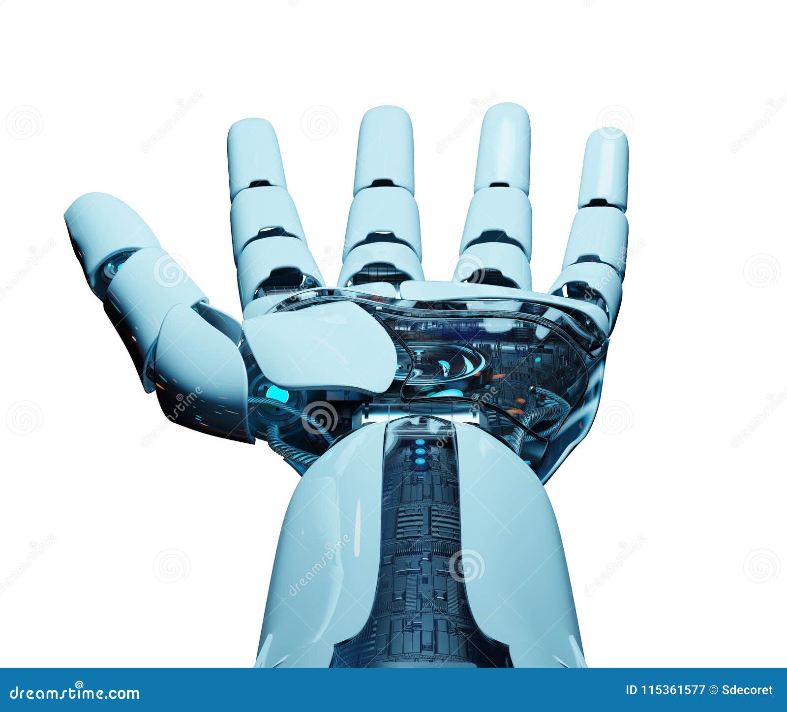 White Cyborg Opening His Hand 3D Rendering Stock Illustration ...