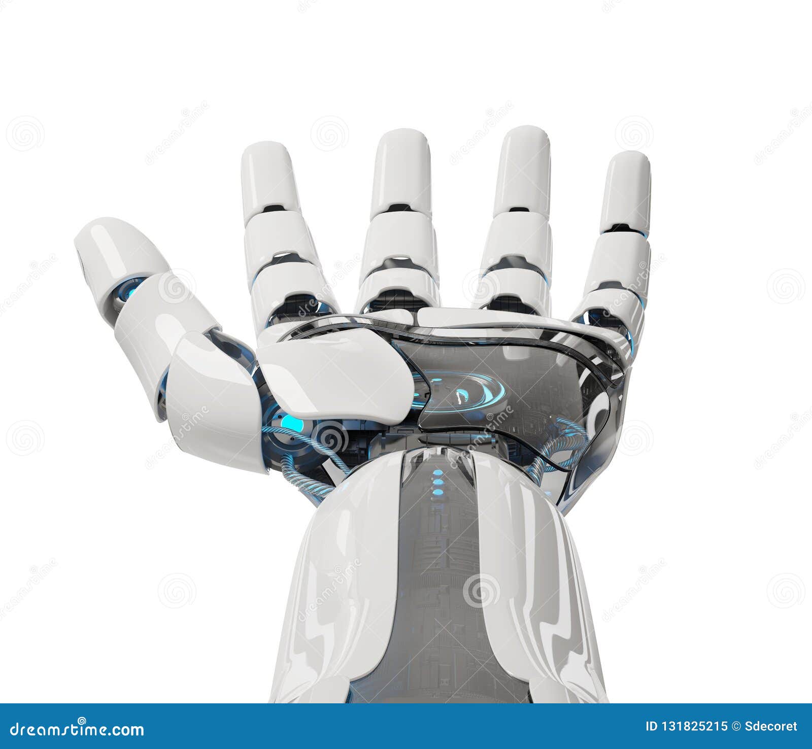 White Cyborg Opening His Hand 3D Rendering Stock Illustration ...