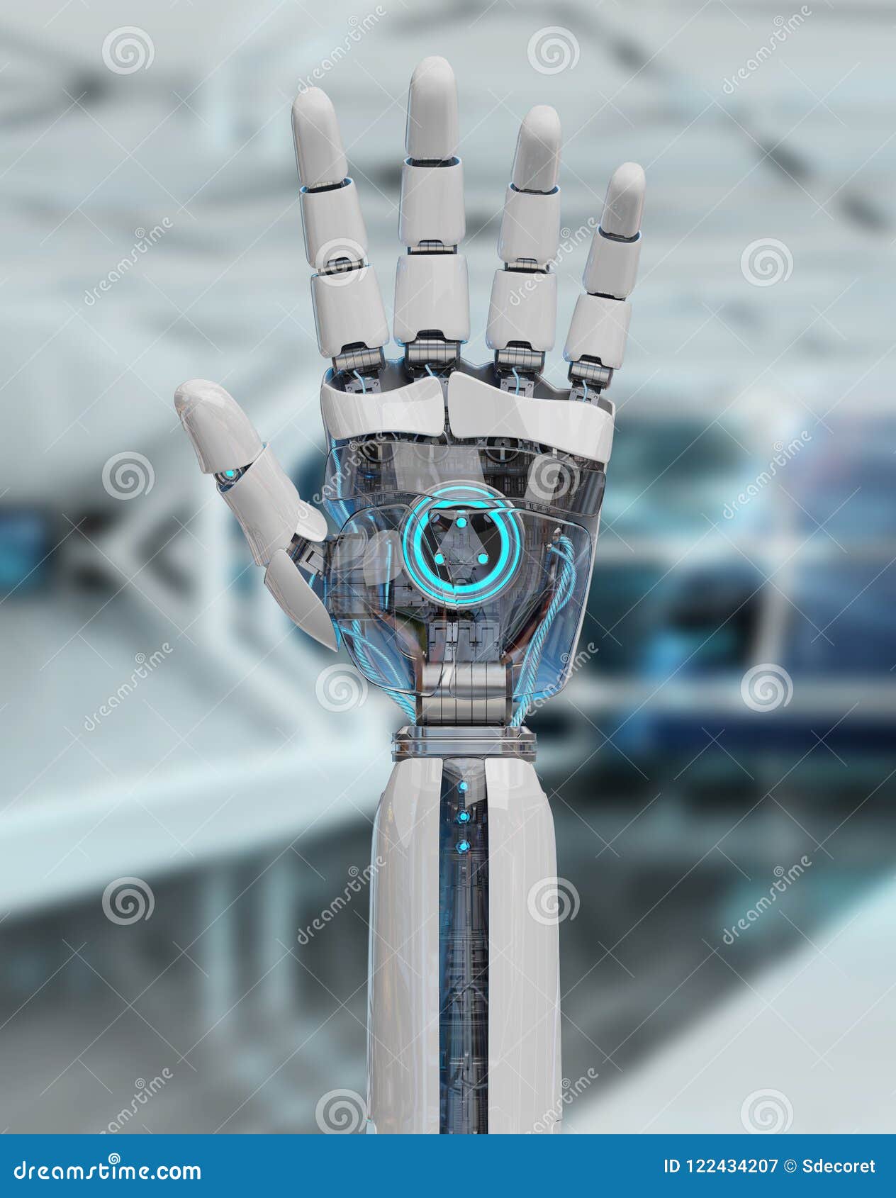 White Cyborg Opening His Hand 3D Rendering Stock Illustration ...