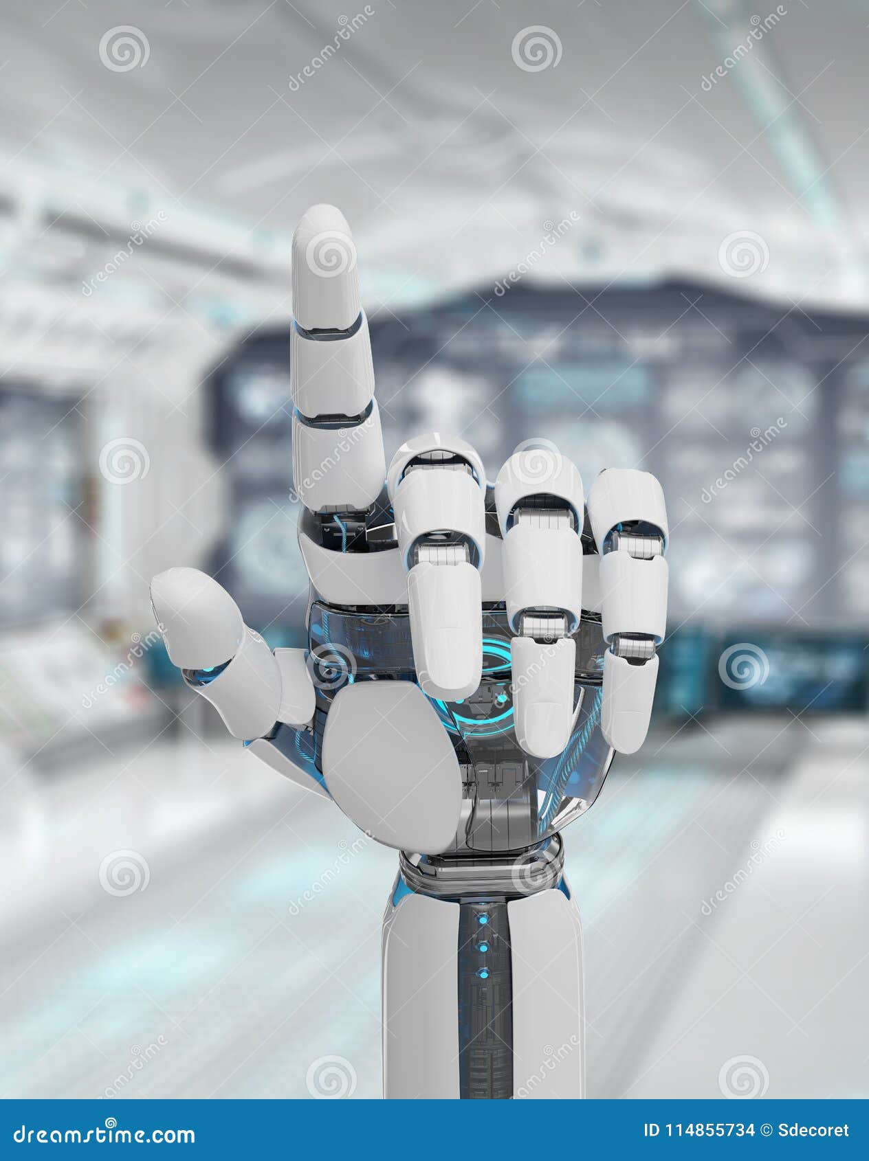White Cyborg Pointing His Finger 3D Rendering Stock Illustration ...