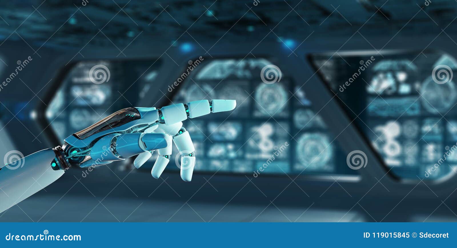 White Cyborg Pointing His Finger 3D Rendering Stock Illustration ...