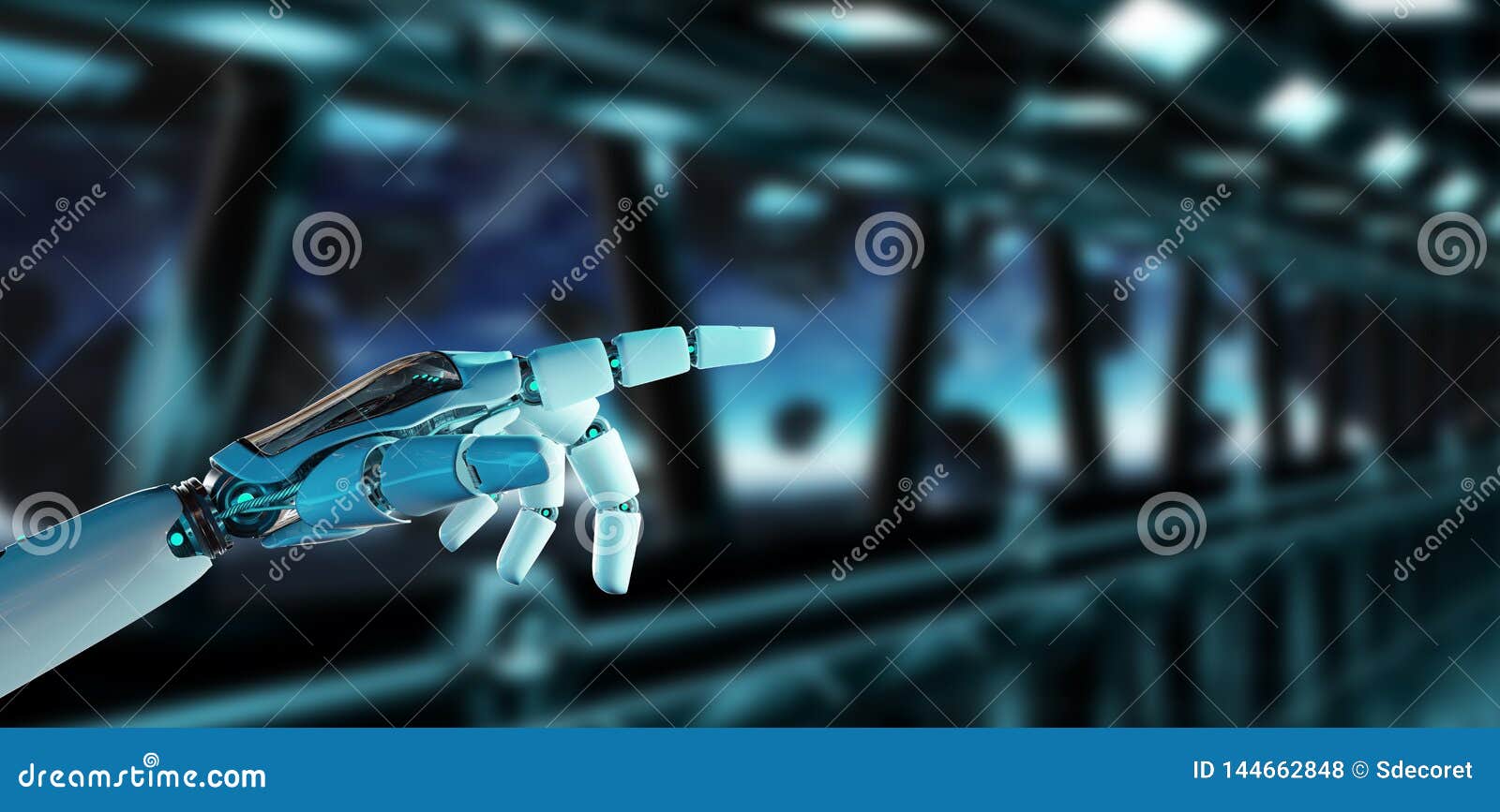 White Cyborg Pointing His Finger 3D Rendering Stock Illustration ...