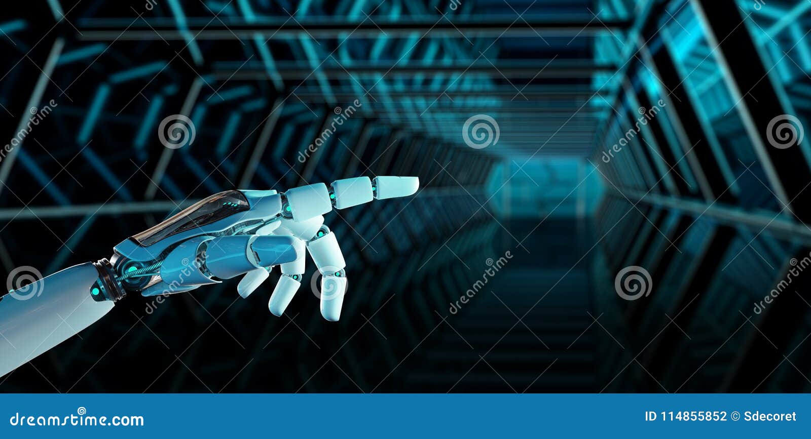 White Cyborg Pointing His Finger 3D Rendering Stock Illustration ...