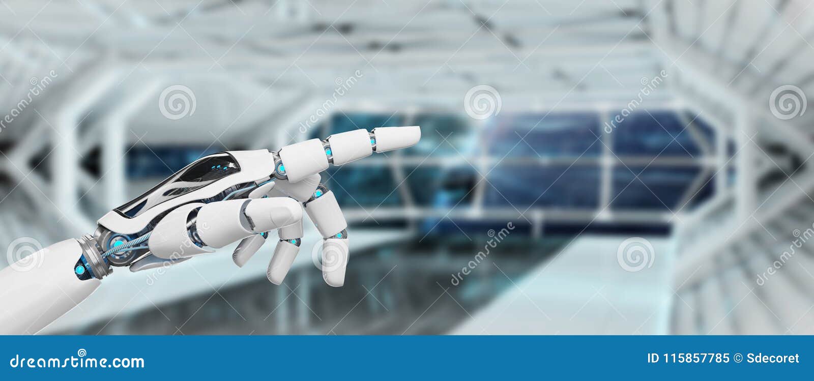 White Cyborg Pointing His Finger 3D Rendering Stock Illustration ...