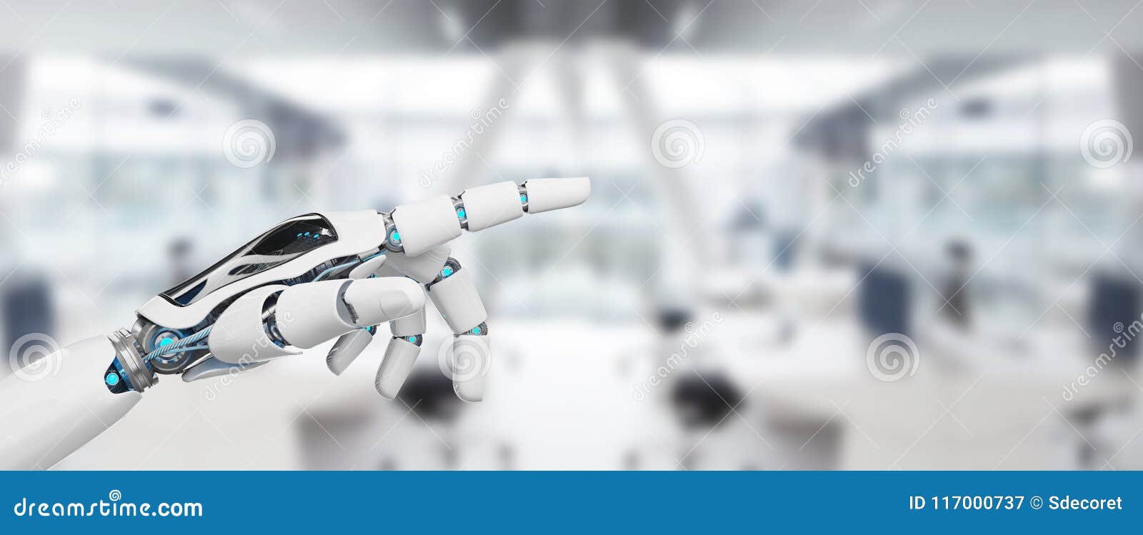 White Cyborg Pointing His Finger 3D Rendering Stock Illustration ...