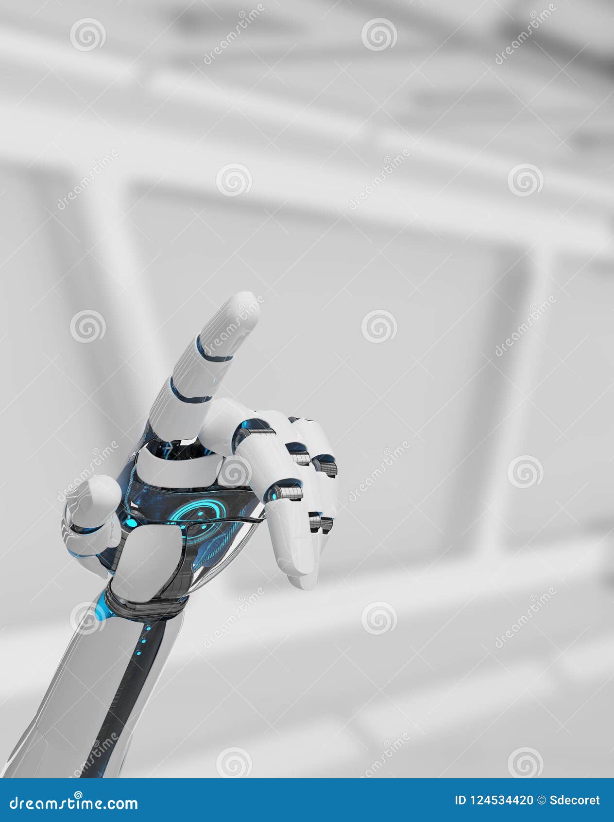 White Cyborg Pointing His Finger 3D Rendering Stock Illustration ...