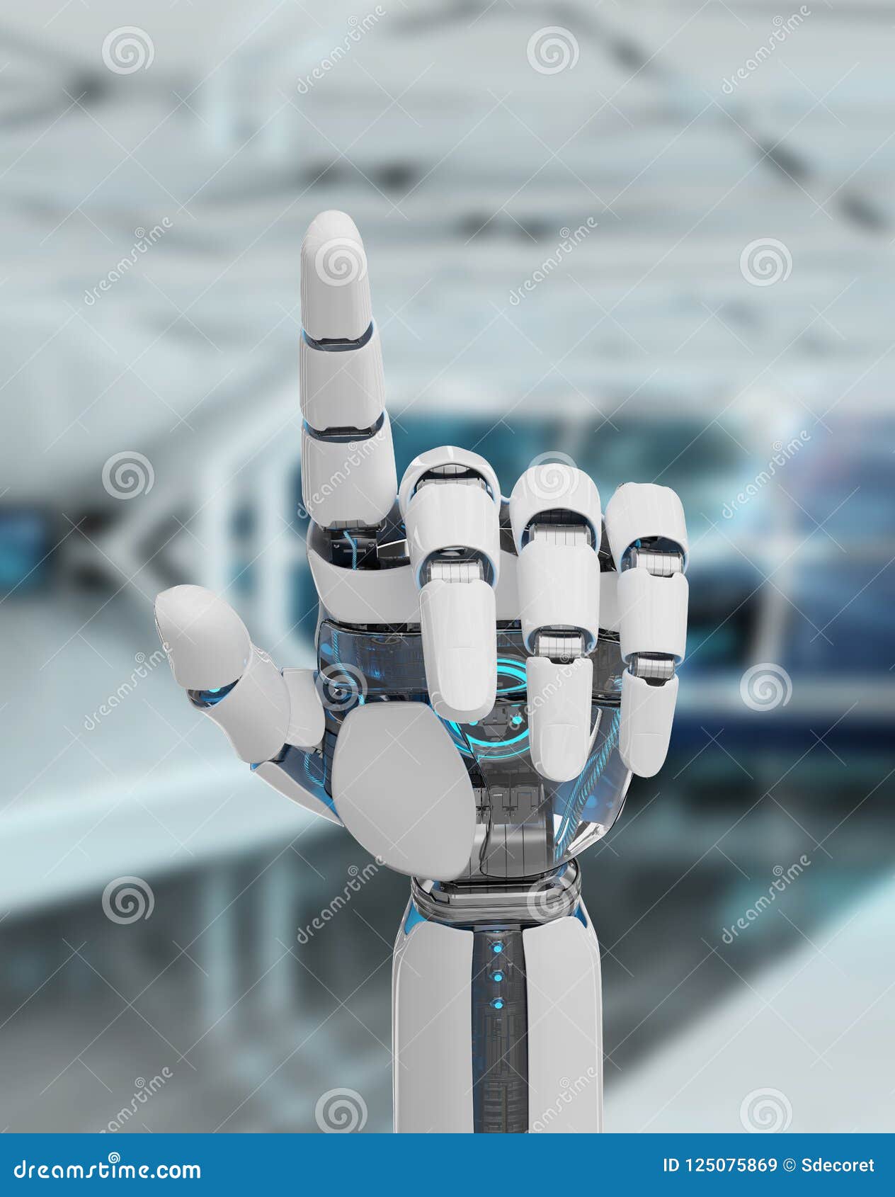 White Cyborg Pointing His Finger 3D Rendering Stock Illustration ...