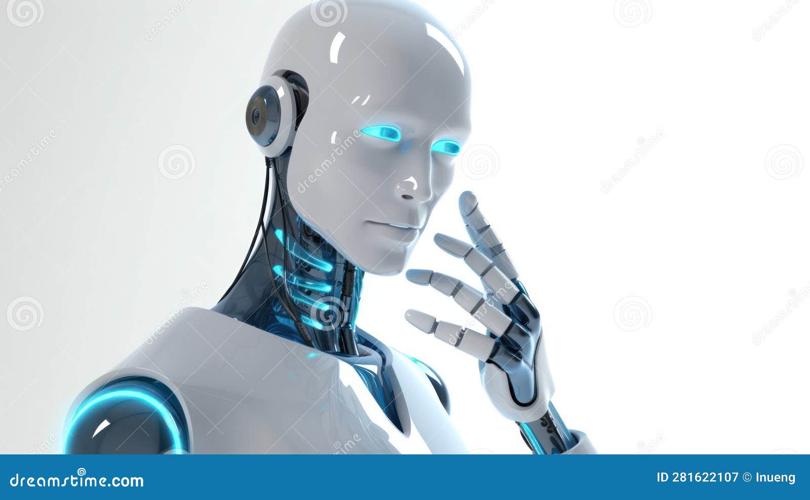 White Cyborg Thinking. Humanoid Robot Thinking on White Background ...