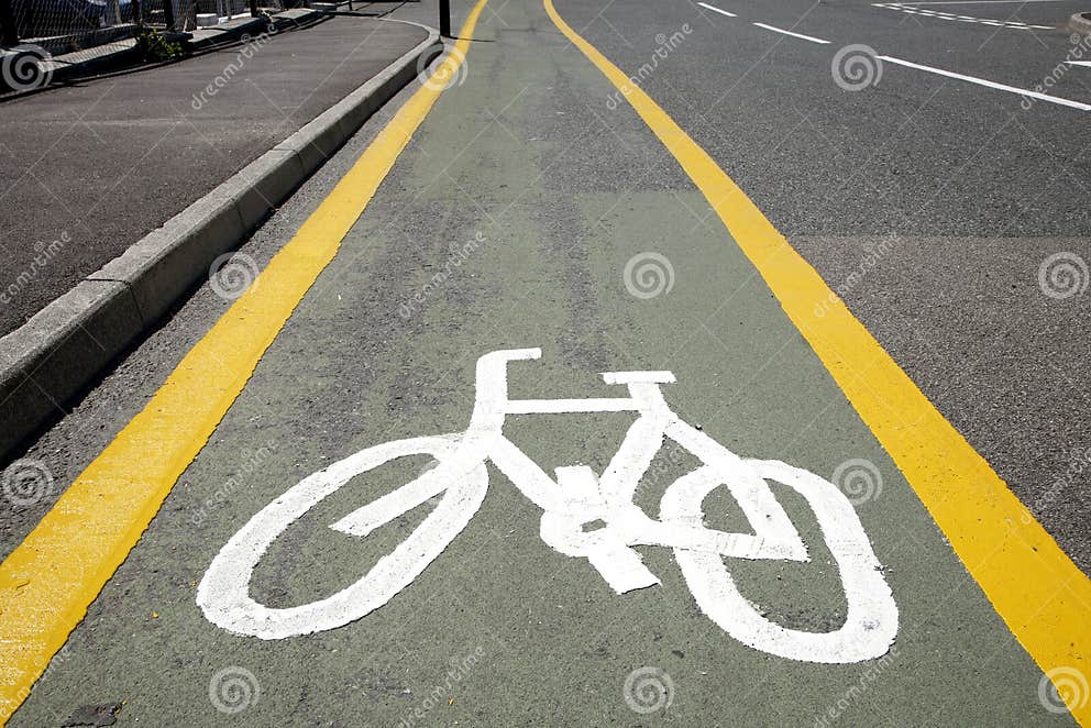 White cycle lane sign. stock image. Image of separation - 5849597
