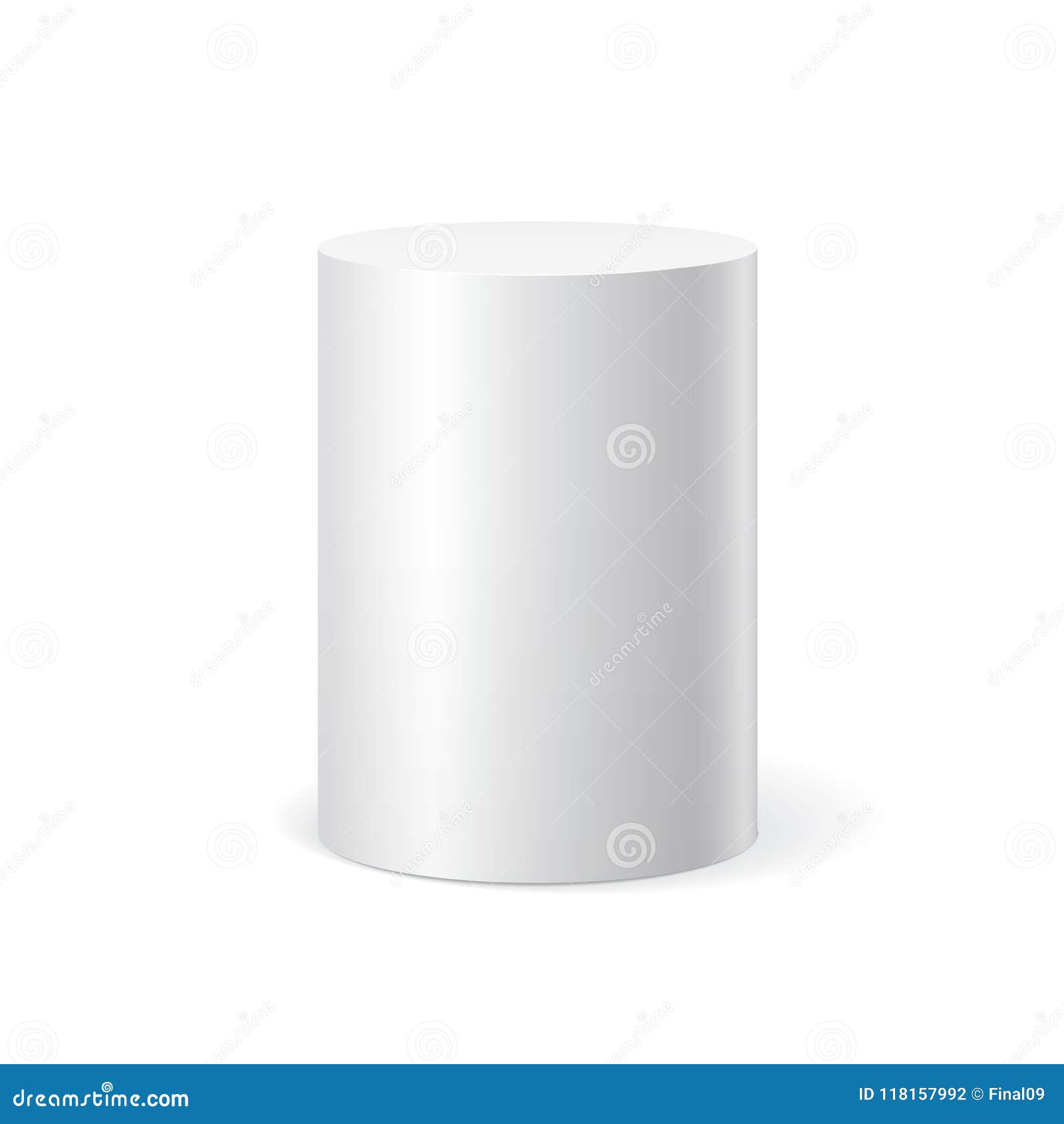 White 3d Cylinder Front View With Perspective Isolated On Grey ...