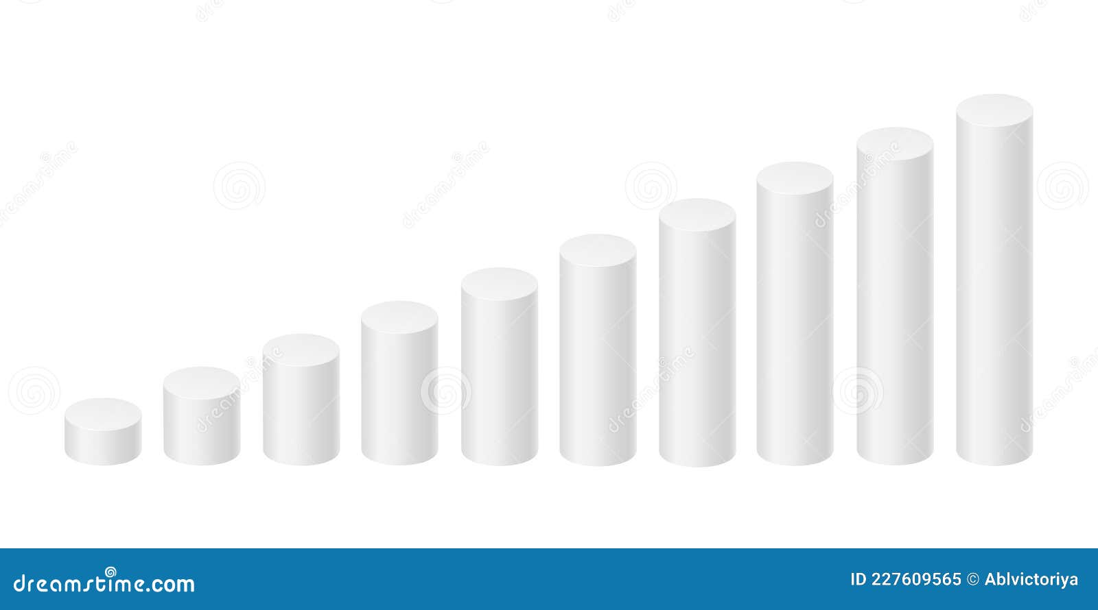 White Cylinders with Different Height. Bar Graph. Column Chart Elements ...