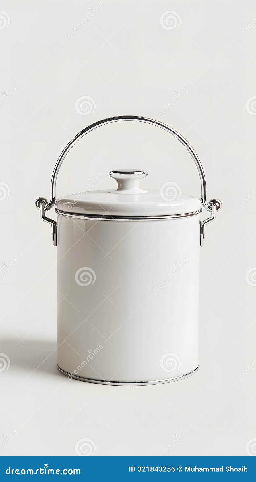 White Cylindrical Container with Rounded Lid and Metal Handle, Simple ...