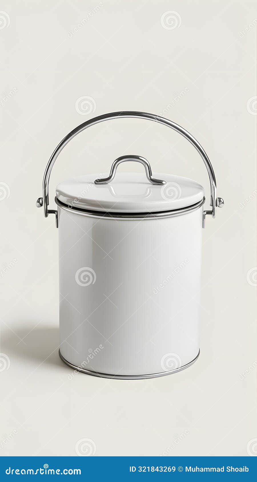 White Cylindrical Container with Rounded Lid and Metal Handle, Simple ...