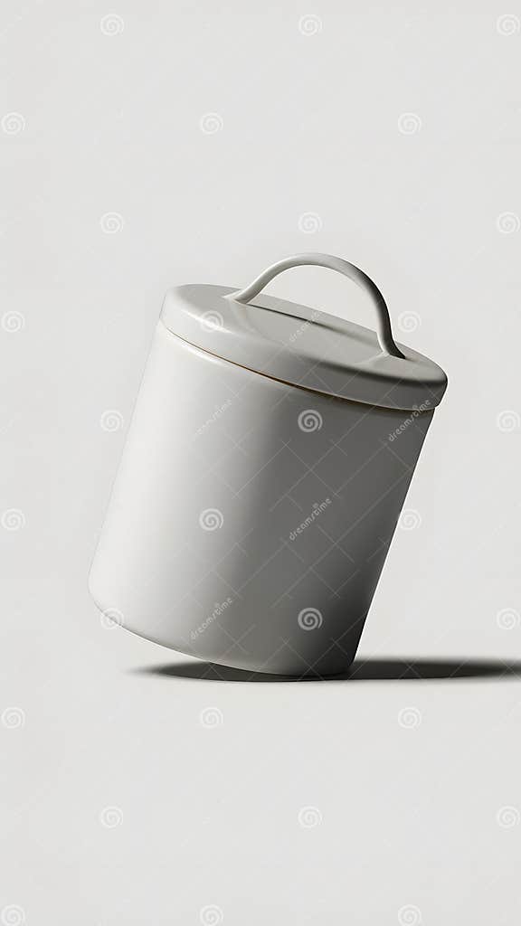 White Cylindrical Container with Rounded Lid, Tilted on Flat Surface ...